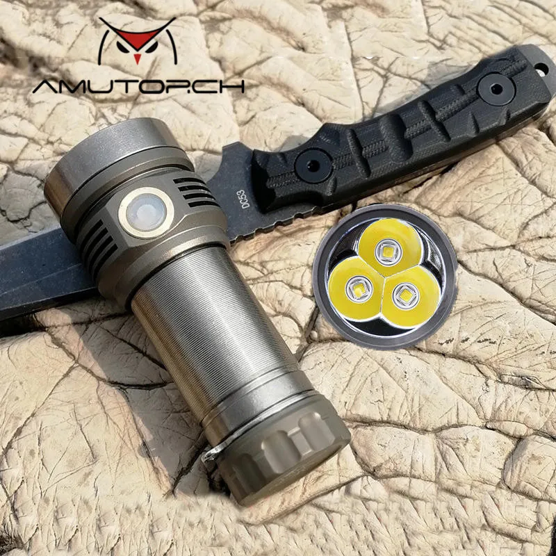 Amutorch x9 3 * sst40 led 4500 루멘 무단 변속 강력한 토치 usb 자기 충전식 티타늄 led 손전등 ...