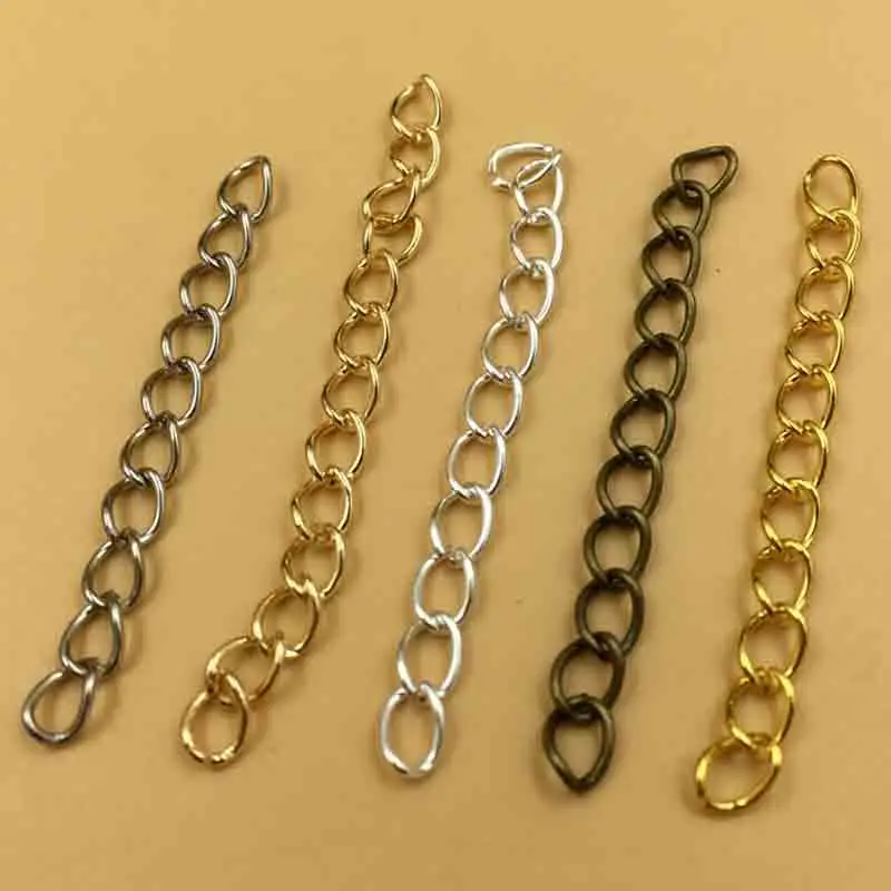 100pcs Pack 50mm Length Silver Color Metal Bulk Tail Chains Extended Extension Chain For