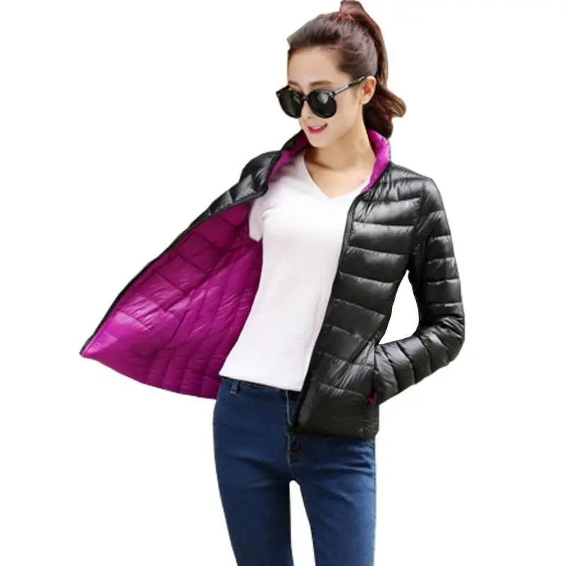 Overcoat Femme Stand Collar Slim Short White Duck Women Ultra Light ...