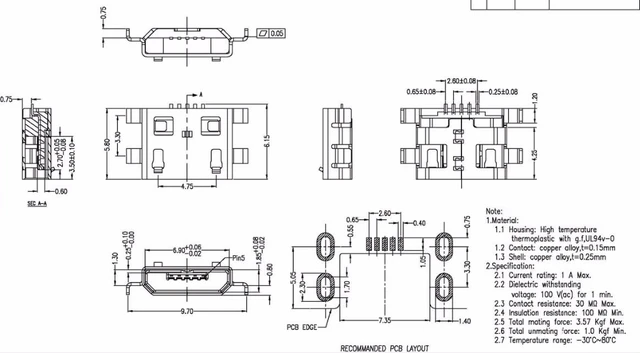 Micro Usb Port Dimensions