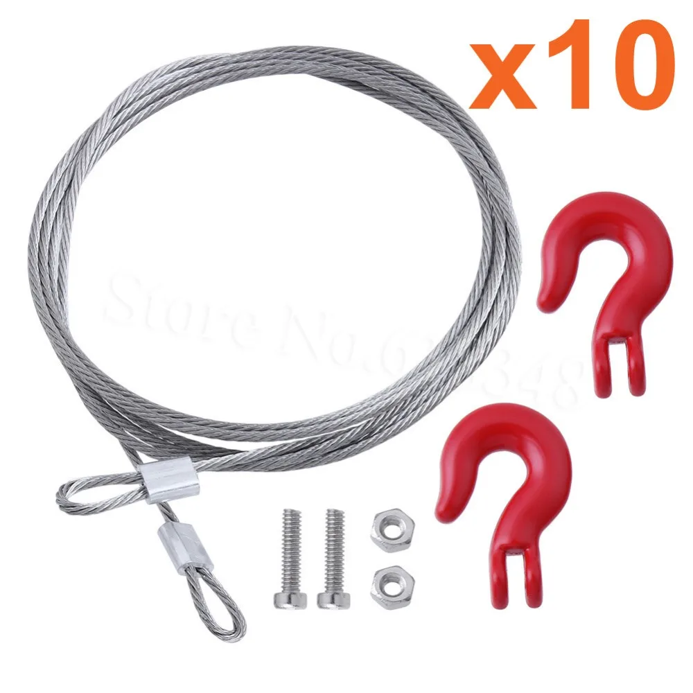 10pcs Rc Crawler Steel Rope With Tow Hook For 1/10 Axial Scx10 90026 ...