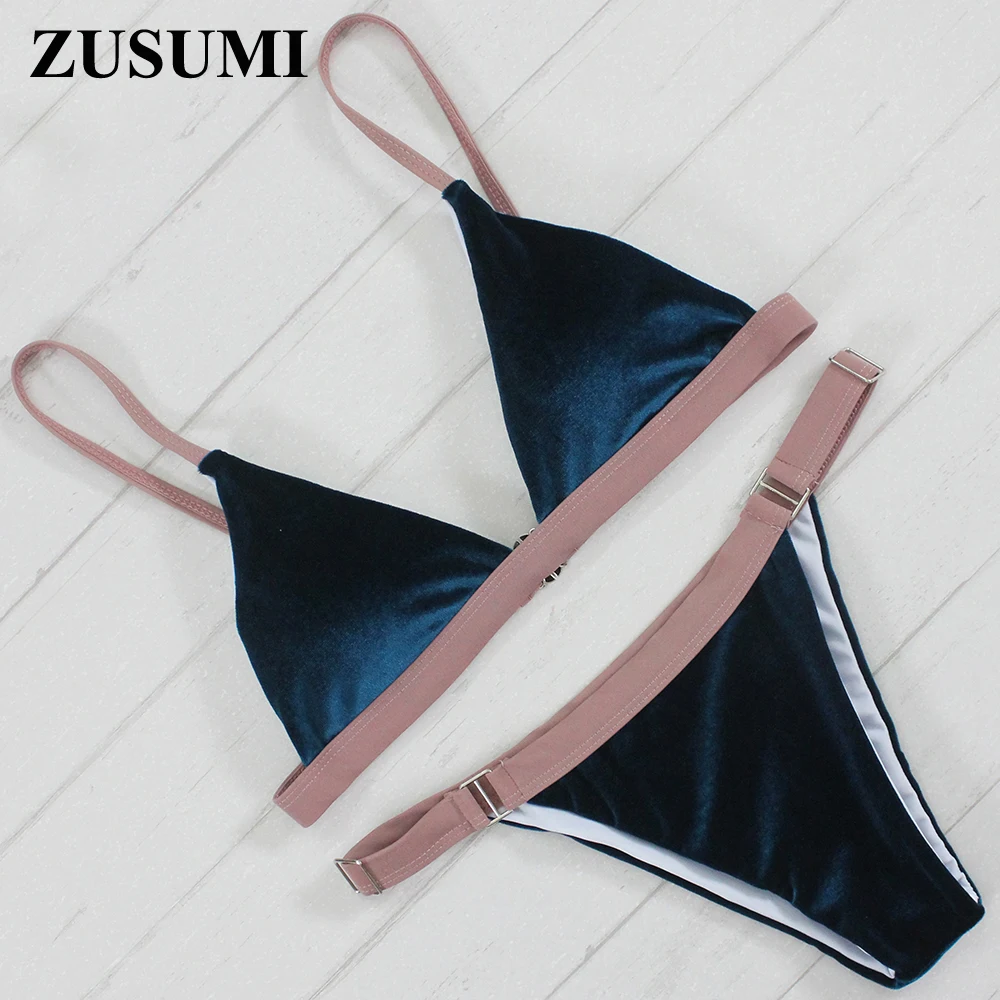 ZUSUMI Velvet Bikini Swimwear Patchwork Bathing Suit Woman Biquini Sexy ...