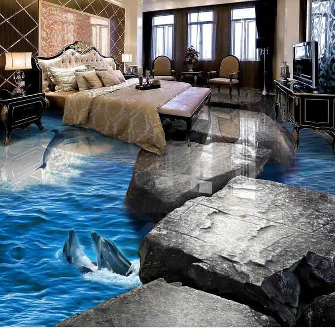 3d Flooring Stone dolphins mural wallpaper 3d floor murals kitchen pvc ...