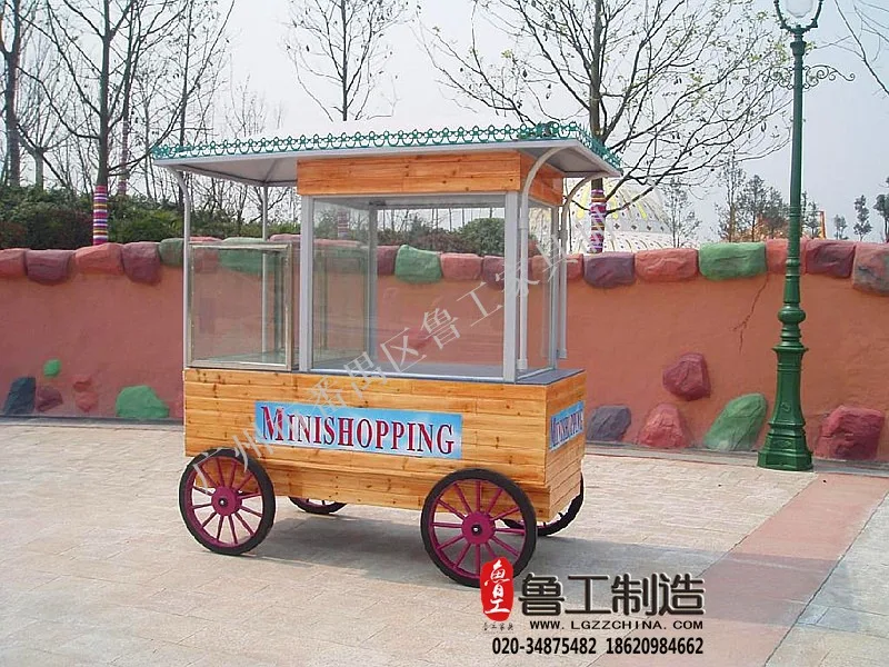 carbonized wood dining vending car / promotion table shelf vending cart ...
