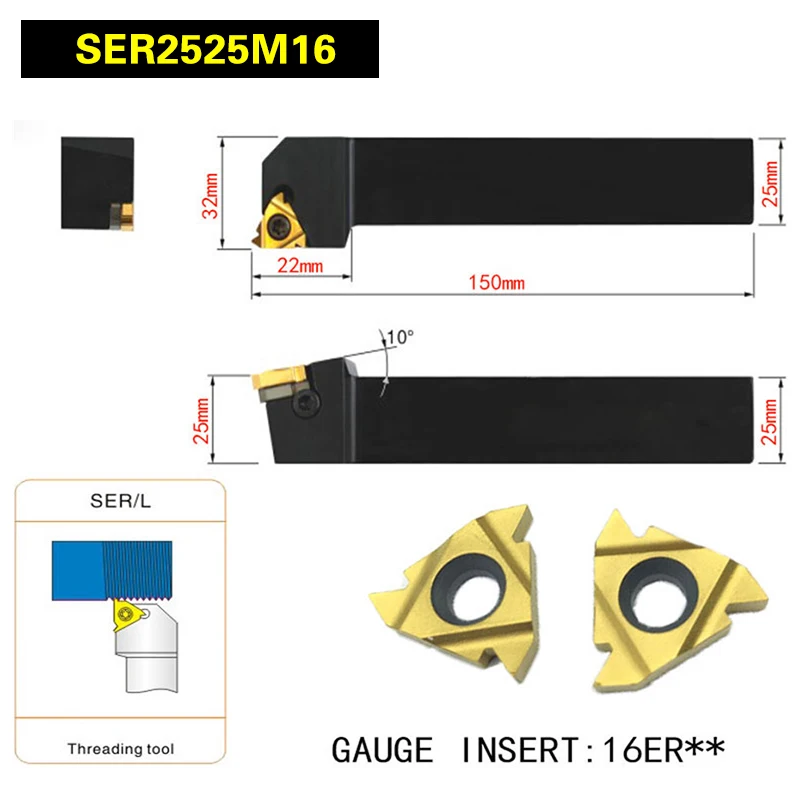 SER2525M16 External Threading Tools Lathe Index Threading Turning Tool ...