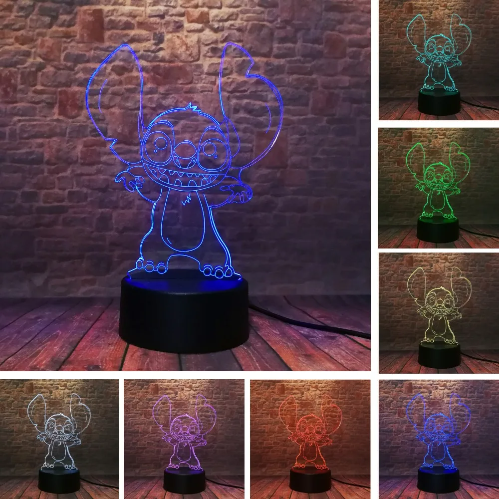 Novelty 3D Cartoon Favor Stitch Figure Action LED 7 Color Change Night ...
