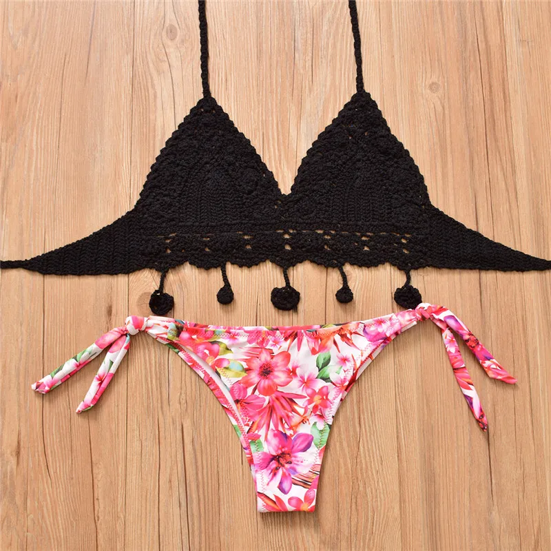 2019 two piece micro white Swimsuit knitting Bikinis string bikini set ...