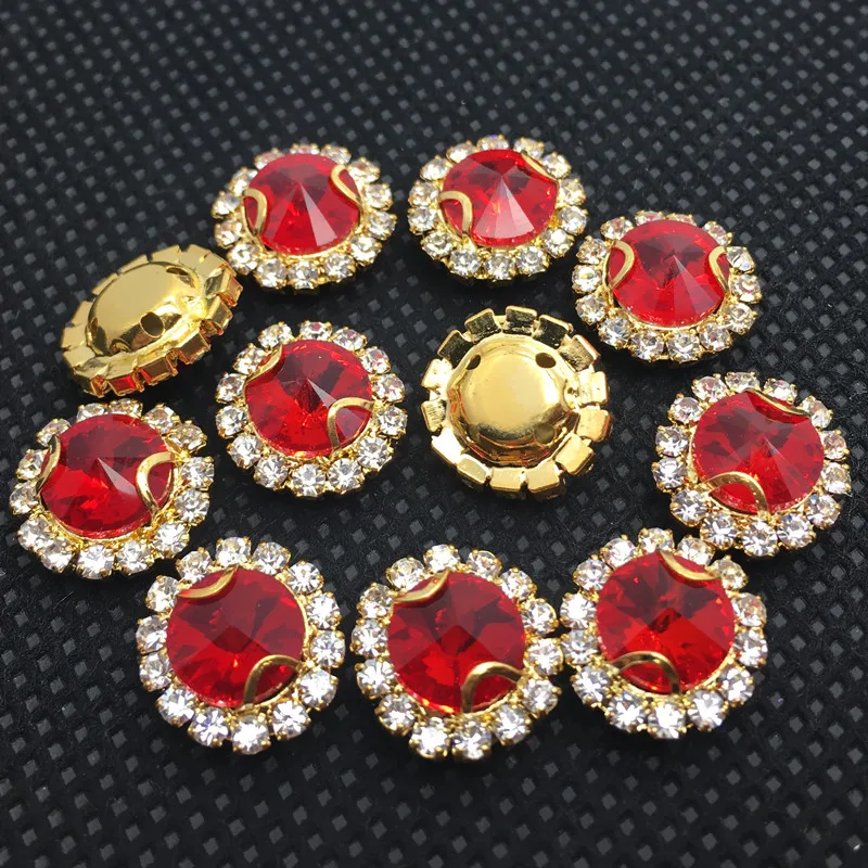 8mm Siam Rivoli Round Glass Stone In Lace Claw Setting Crystal Button