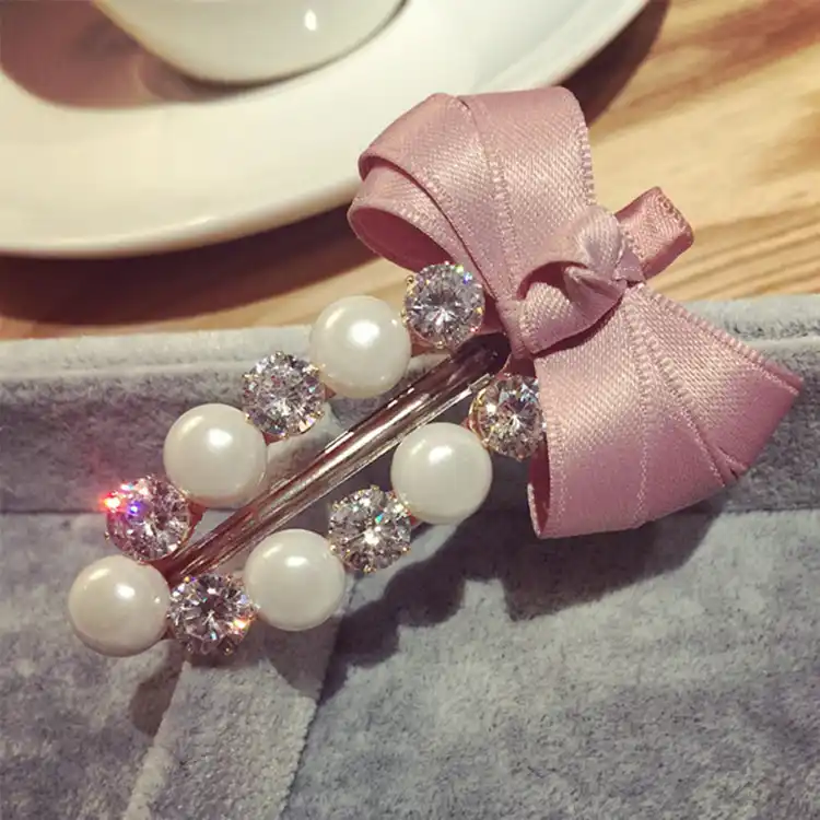 Korea Hair Accessories Flower Full Diamond Ribbon Hair Clips For Girls ...
