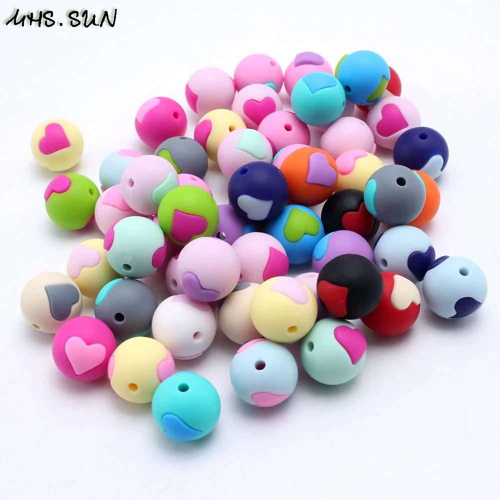 Mhs.sun 50pcs Baby Silicone Teething Teether Removable Heart Beads 15mm ...