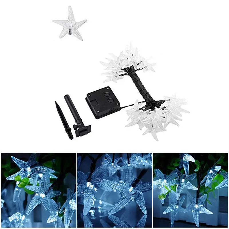 6m 30 LED Sea Star Solar String Lights Outdoor Waterproof Fairy Light ...