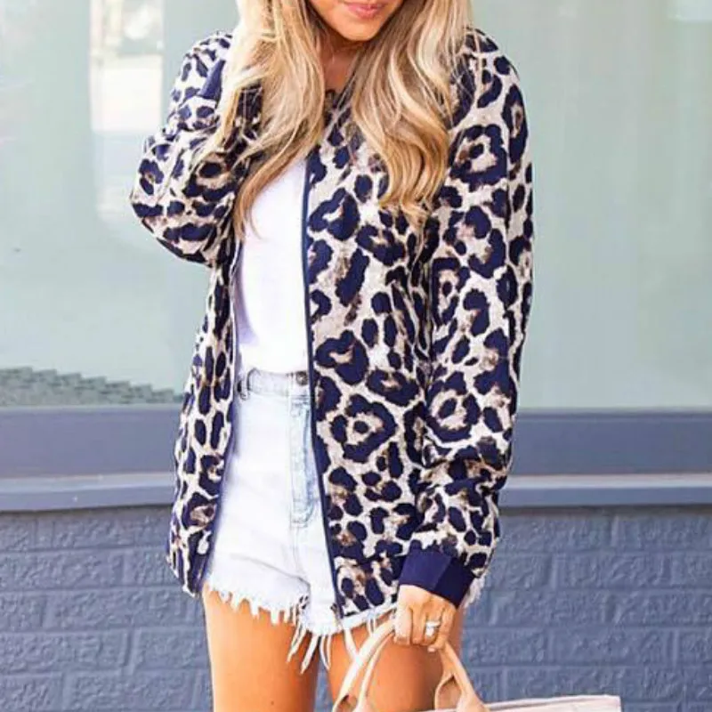 Hot Sale Cool Blue Leopard Print Baseball Jacket Coats and Jackets ...