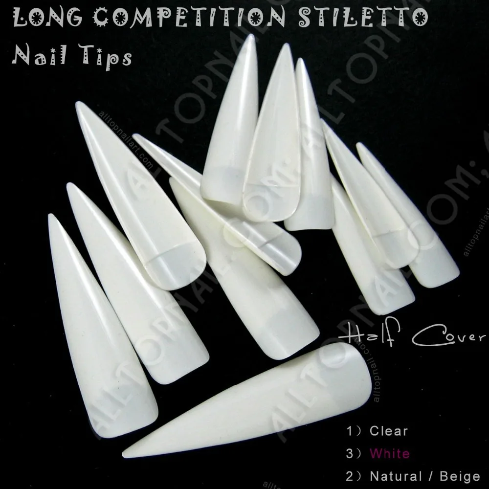 20 Packs Long Competition Stiletto Nail Tips 240x White French Salon ...