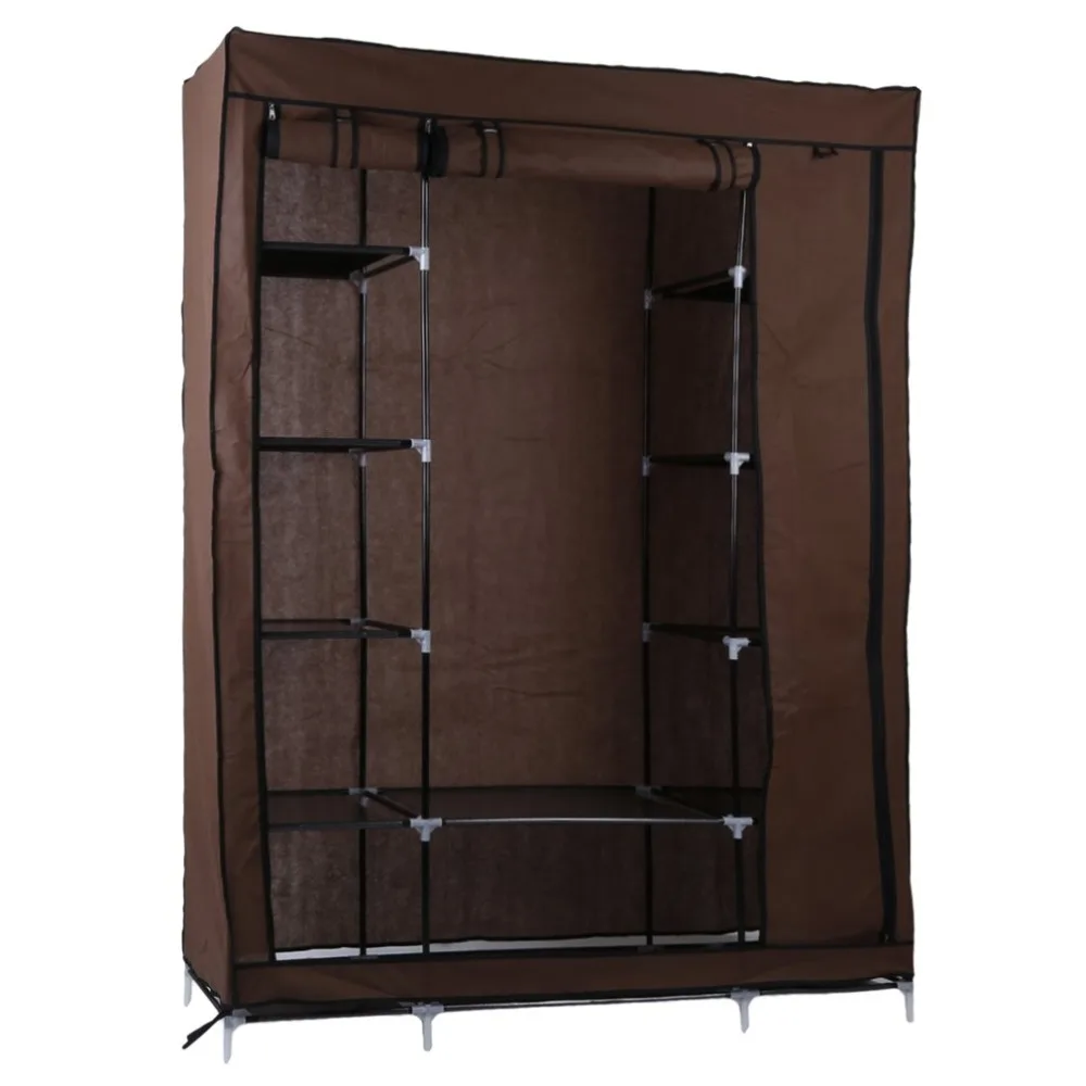 Portable DIY Canvas Wardrobe Bedroom Clothes Closet With Hanging Rail ...