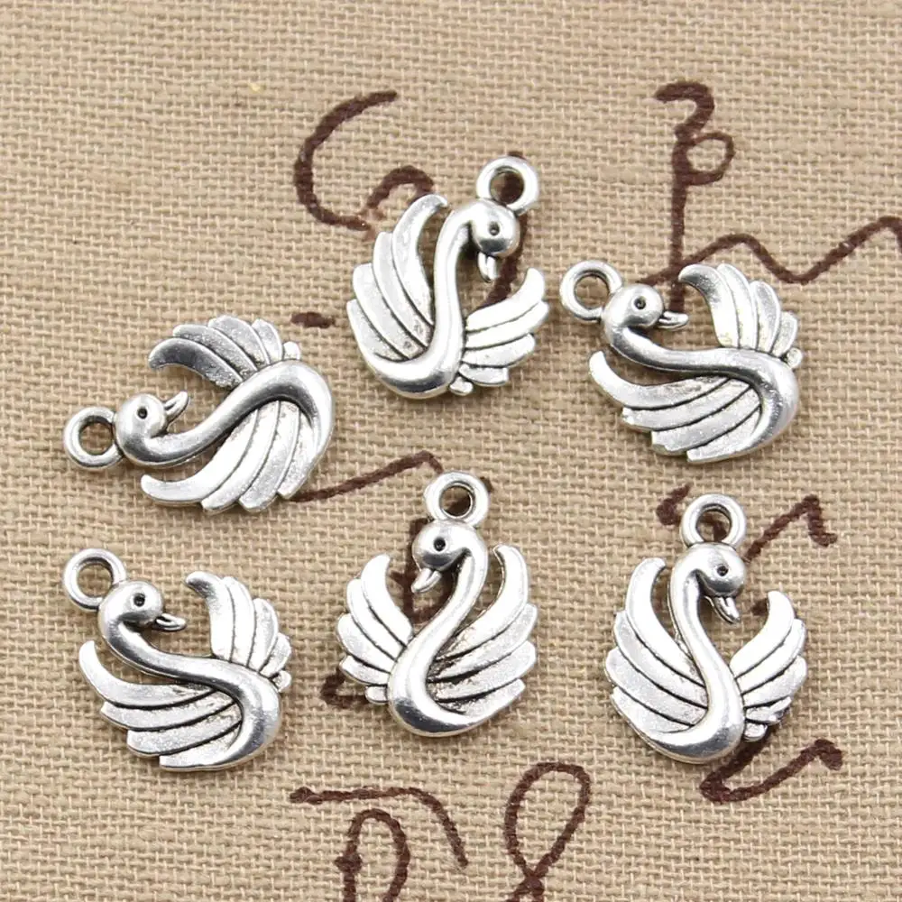 30pcs Charms Double Sided Swan 17x12mm Antique Silver Color Plated ...