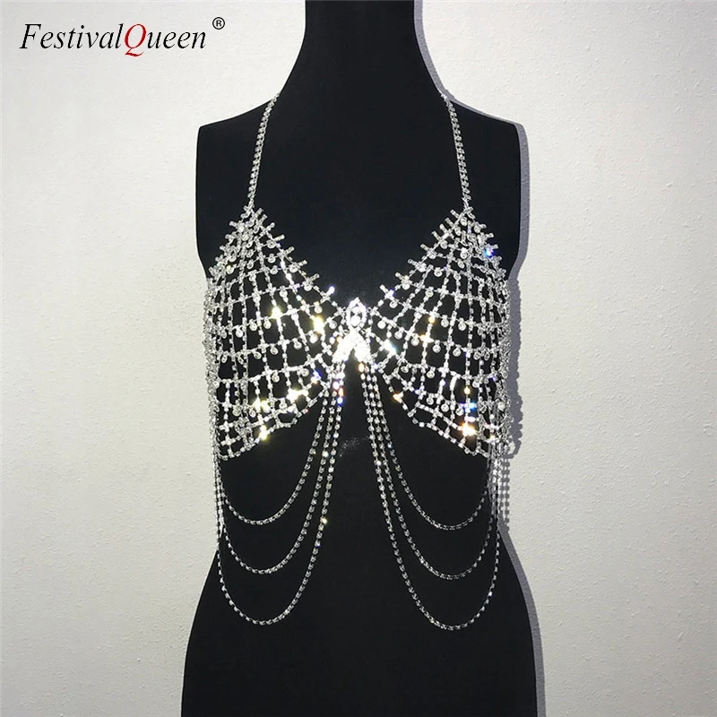 FREE SHIPPING Women Sexy Beach Backless Rhinestone Tassel Body Hollow ...