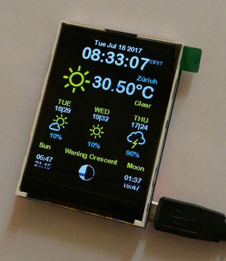 Esp8266 wetter station farbe 240x320 display OpenWeatherMap wifi öffnen quelle github AZSMZ TFT ...