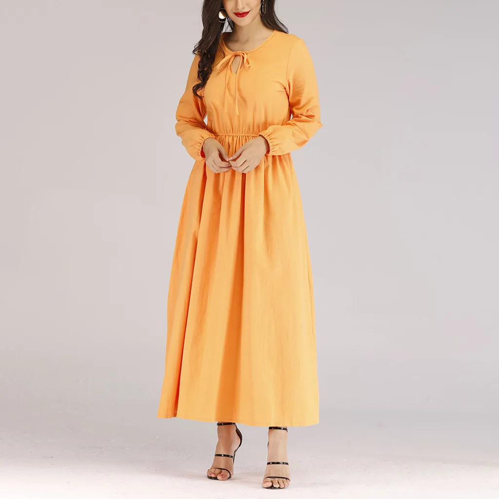 JAYCOSIN 2019 Women Vintage Sashes Long Sleeve Dress Ladies O Neck ...
