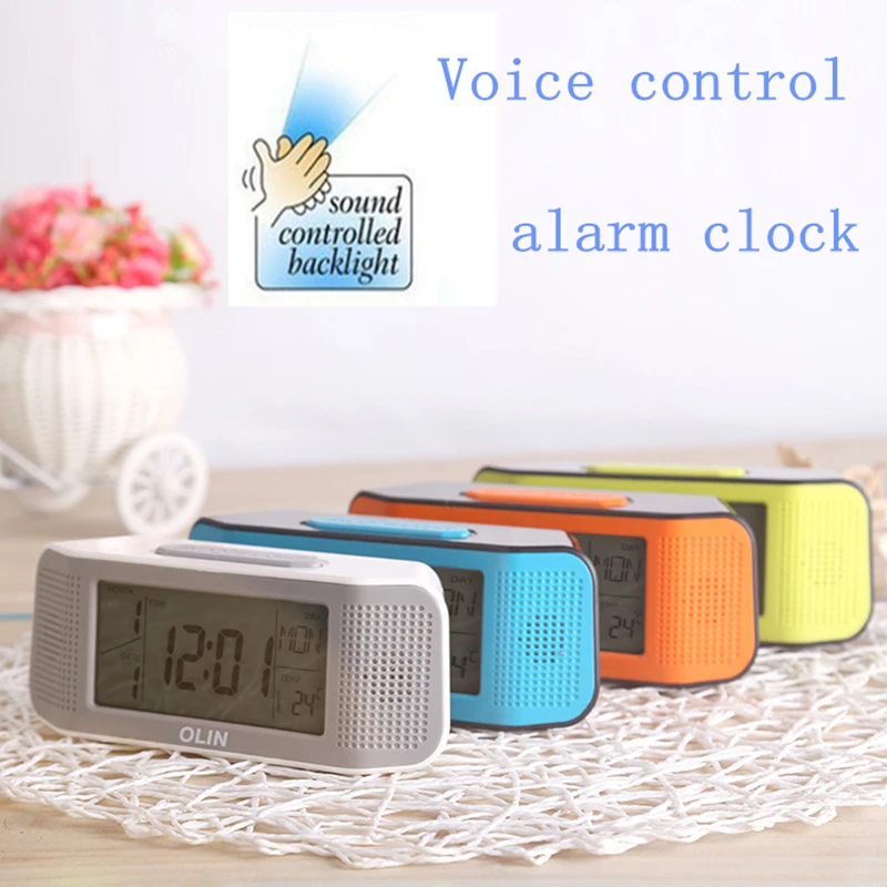 Voice Control lcd electric alarm clock with snooze function desktop ...