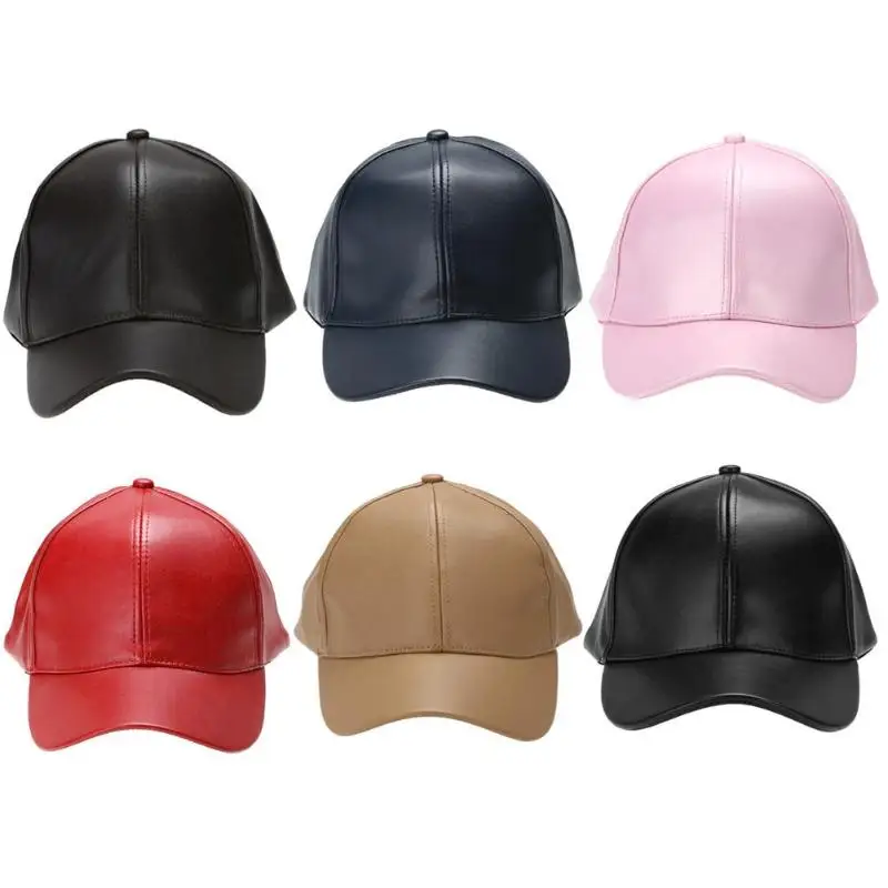 Fashion PU Leather Baseball Cap women men solid color Snapback Outdoor ...