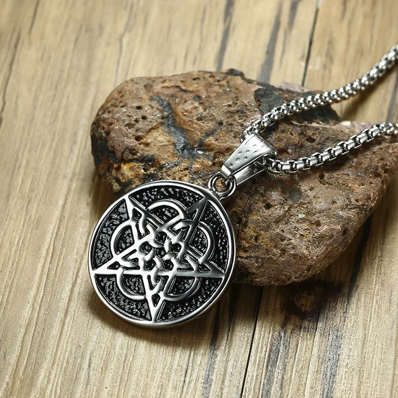 Pentacle Wicca Amulet Talisman Magic Pendant Necklace for Men Stainless ...