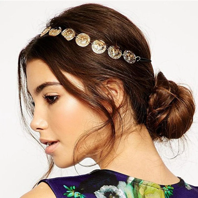1 Pair Vintage Dance Boho Hair Accessories Metal Silver Gold Circle
