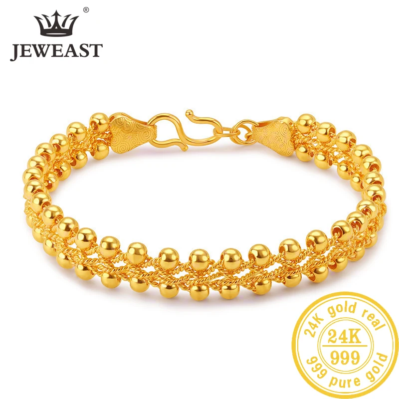 JLZB pulsera de oro puro de 24K, brazalete de oro sólido 999 auténtico, joyería fina de lujo ...