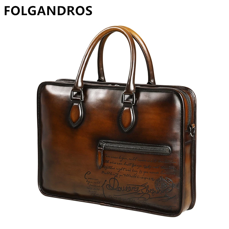 Maletines de cuero italiano para hombre, maletín de marca de lujo de ...