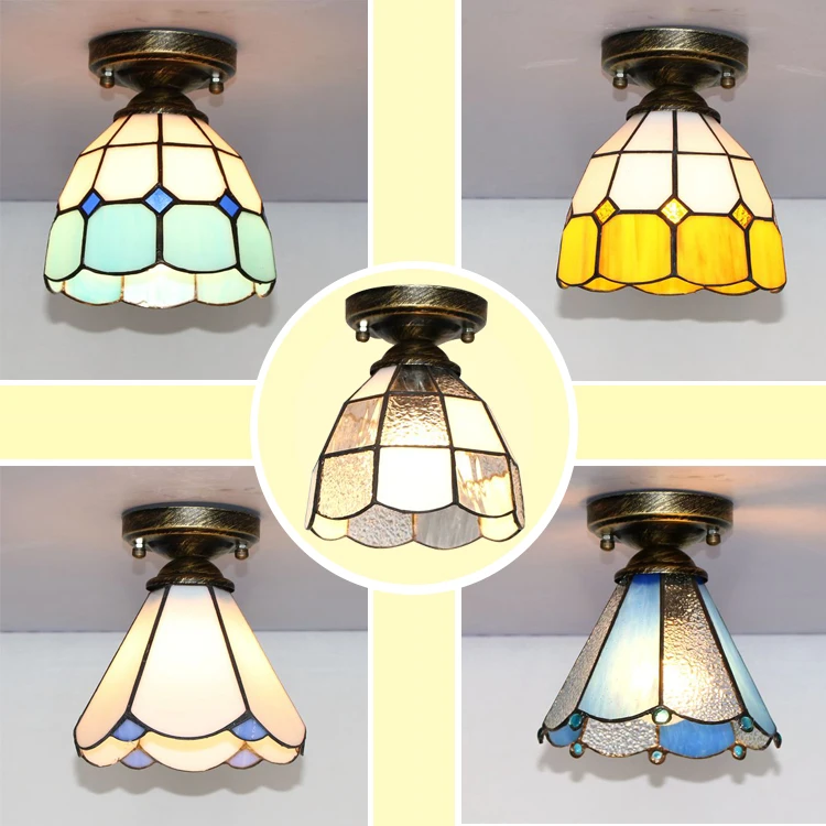 Vintage Retro Mediterranean Ceiling Lamps AC110V-220V Stained Glass ...