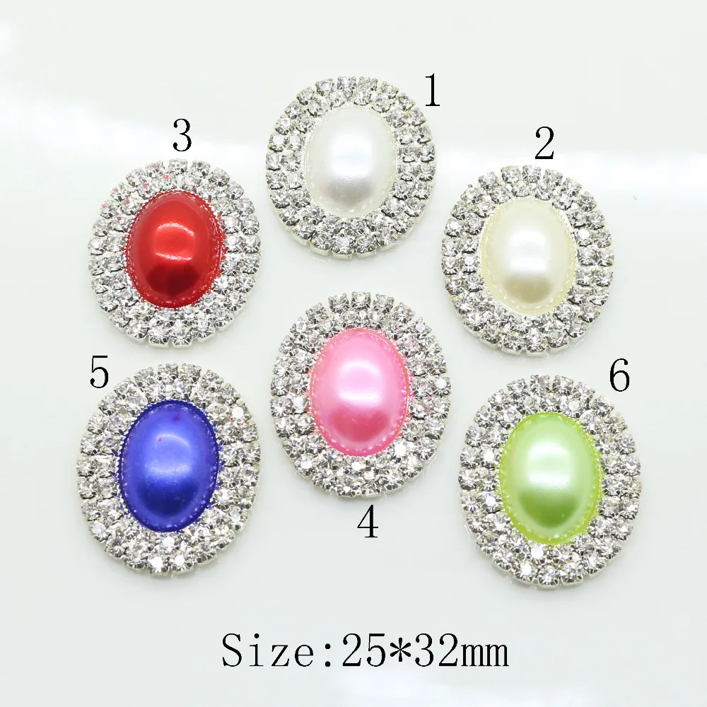 Hot sale 25*30mm Fashion Round Oval Rhinestone Flat Button pearl metal ...