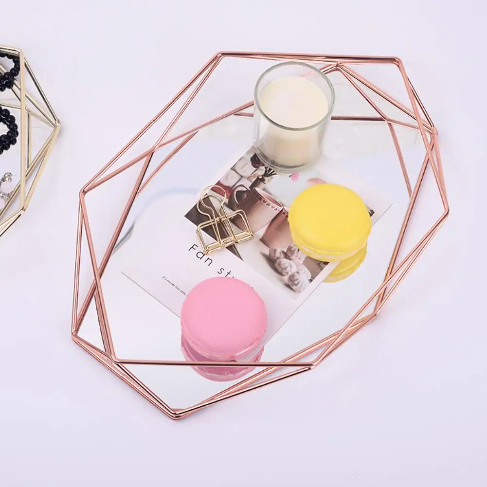 Nordic Hexagonal Mirrored Tray Jewelry Organizer Desktop Cosmetic ...