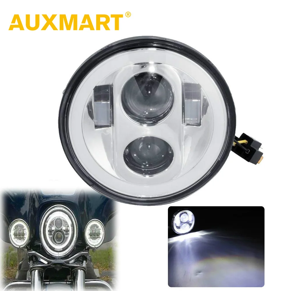 Auxmart Motorcycle LED Headlight Headlamp Projector Halo Running light ...