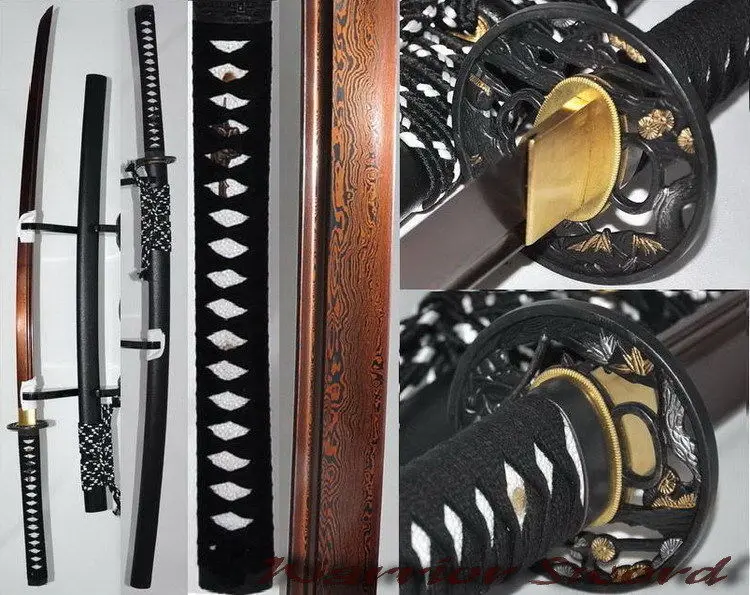 Black & Red Forjar Lâmina de Aço Dobrado Japonês Samurai Katana Espada ...