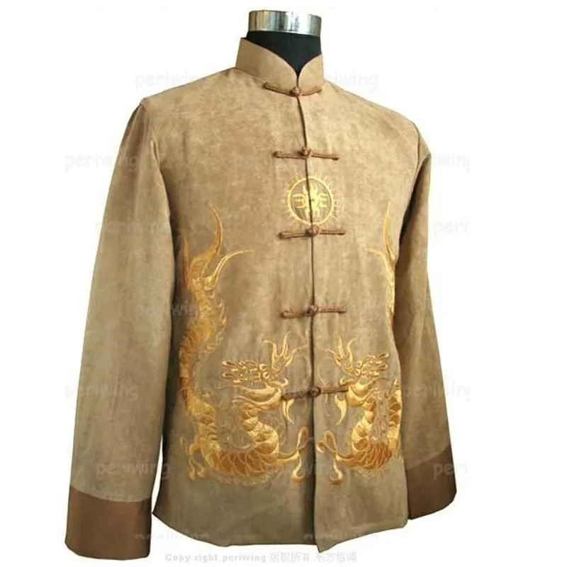 High Fashion Gold Chinese Men's Polyester Jacket Single Breasted Coat ...