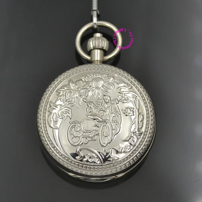 g Silver Man Mechanical Pocket Watch Child On Cart Retro Vintage ...