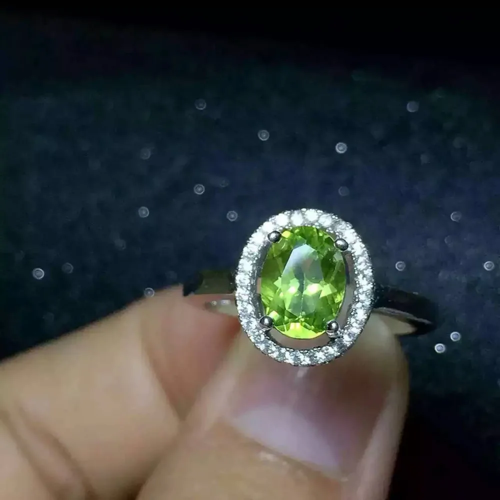 Anel de pedra verde natural de peridoto, anel de olivina natural s925, prata esterlina moderna ...
