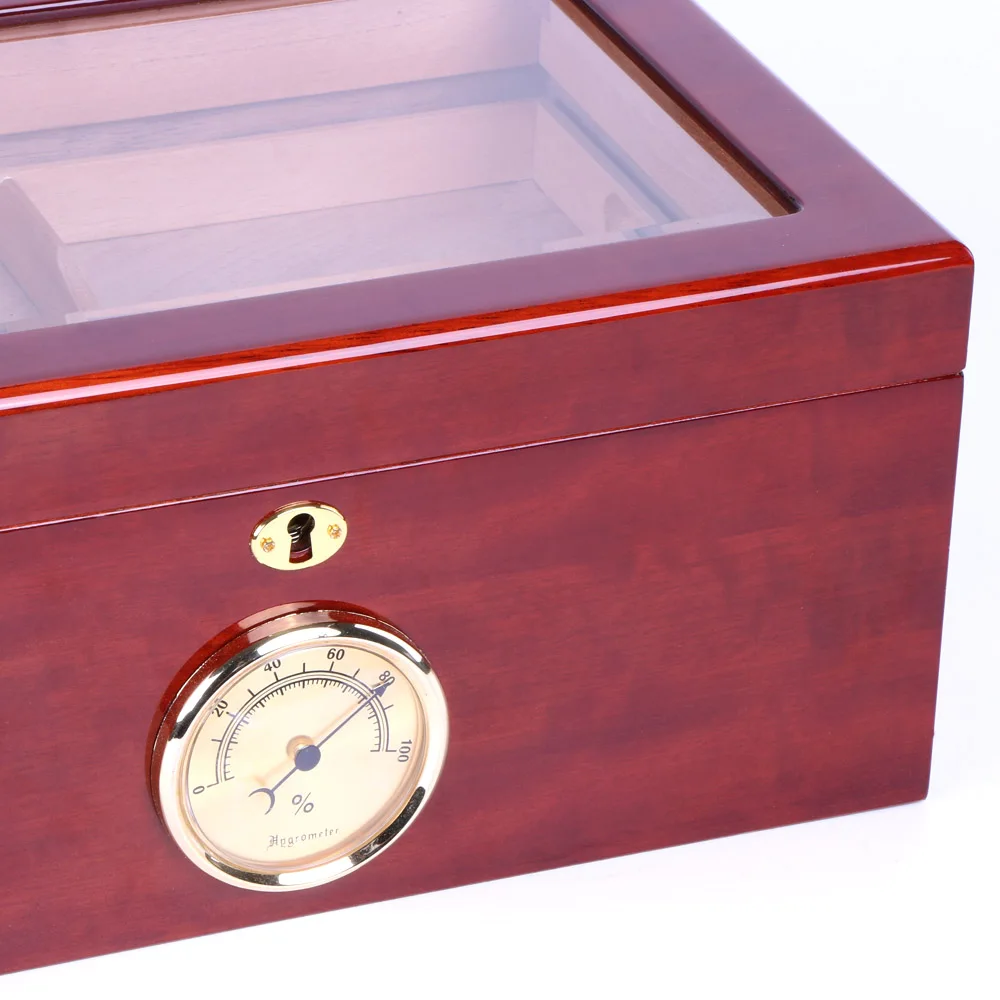 Cigar humidor box cedar wood box High gloss with top glass window ...