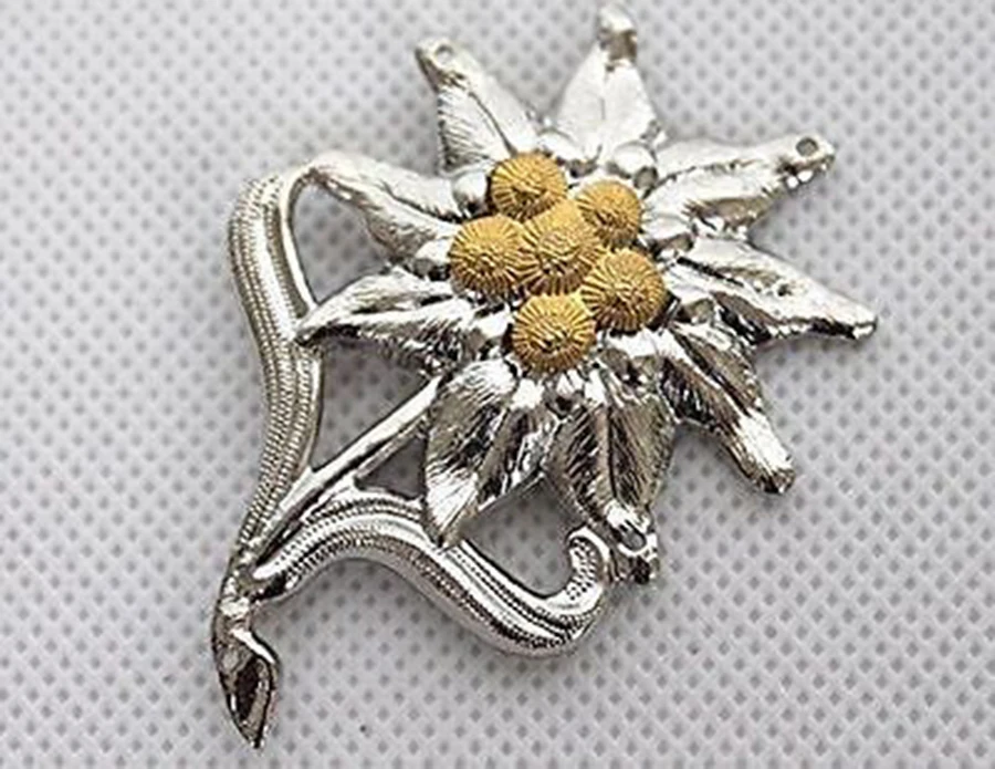 WW2 WWII German Metal Edelweiss Leaves Cap Badge Pin Insignia Silver ...
