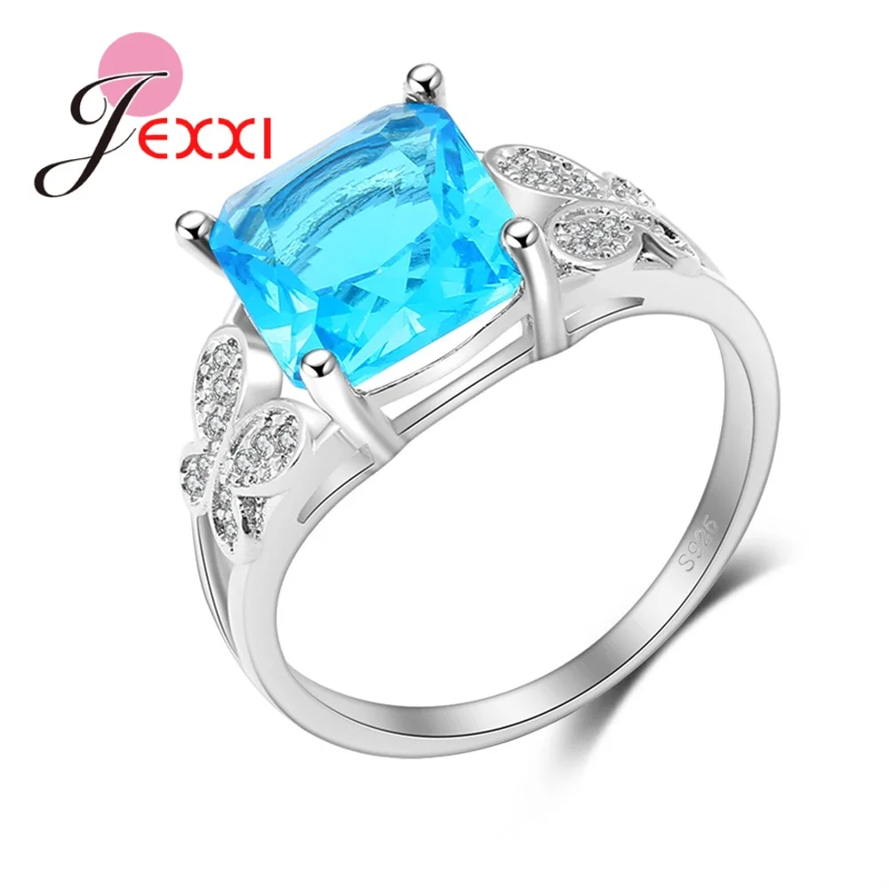 Love Double Butterfly Cute Ring Jewelry Prong Setting Square Lake Green ...