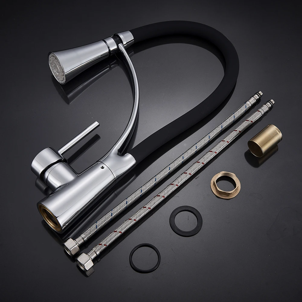 Black LED Kitchen Sink Faucet Swivel Pull Down Kitchen Faucet Sink Tap ...