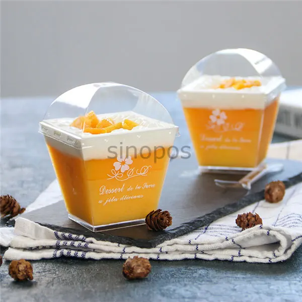 10pcs Transparent plastic trapezoidal shape mousse cup, cake tray ...