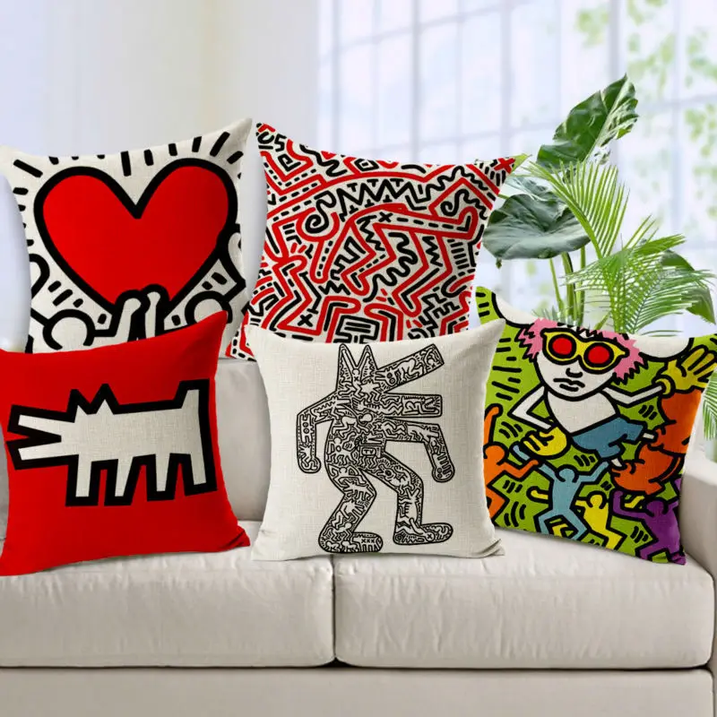 Keith Haring Us Street Art Linen Cotton Fabric Home Decoration Sofa Car ...