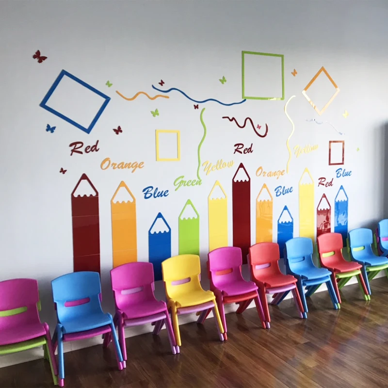 Цветные карандаши Мультяшные 3d акриловые наклейки на стену для детской комнаты гостиной