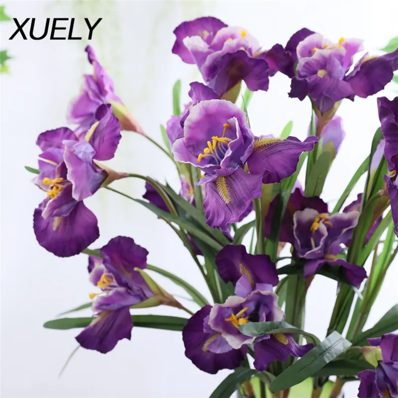 3 Heads Silk Iris Artificial Fake Flowers Real Touch Artificial Plants ...