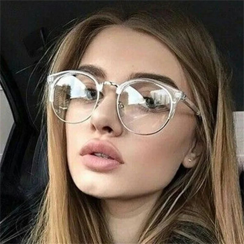 Fashion Cat Eye Clear Glasses With Clear Lens Metal Half Frame Optical Fashion Cat Eye Clear Glasses With Clear Lens Metal Half Frame Optical