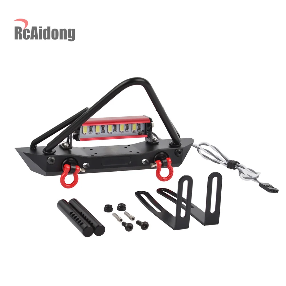 1:10 Rc Crawler Steel Front Bumper Bull Bar With Led Light For 1:10 Rc ...