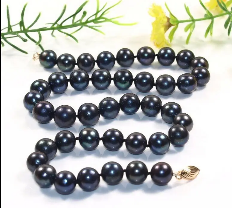 Nuevo perfecto precioso collar de perlas negras naturales de 18 "10 ...