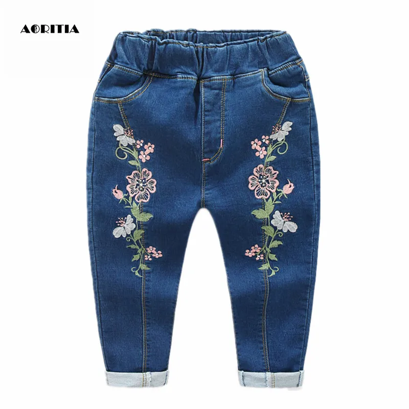 2017 Spring Autumn Embroidery Girls Jeans Infantil Children Denim Pants ...