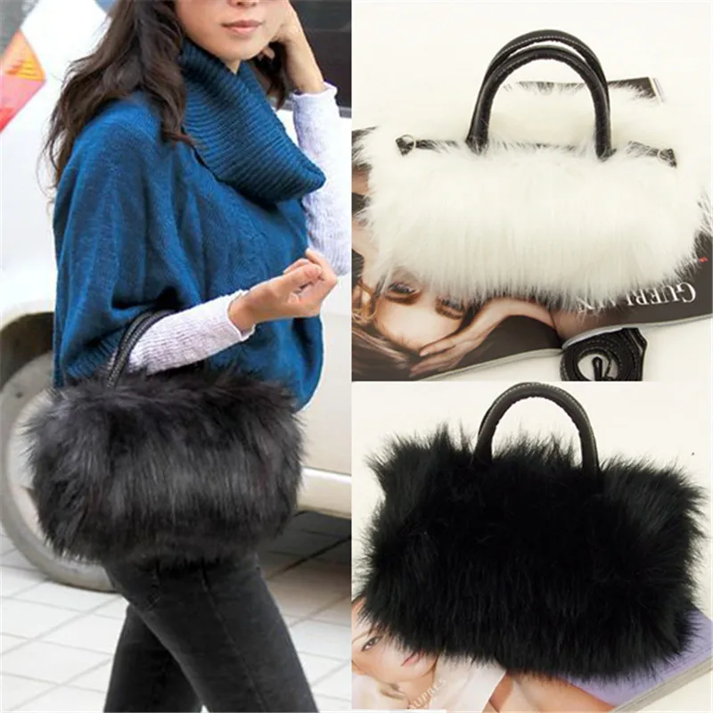 2017 Fashion Womens Bag Pu Leather And Faux Fur Tote Clutch Shoulder Bag