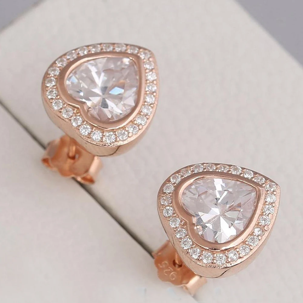 Original 925 Sterling Silver Sparkling Rose gold Colour Love Stud ...